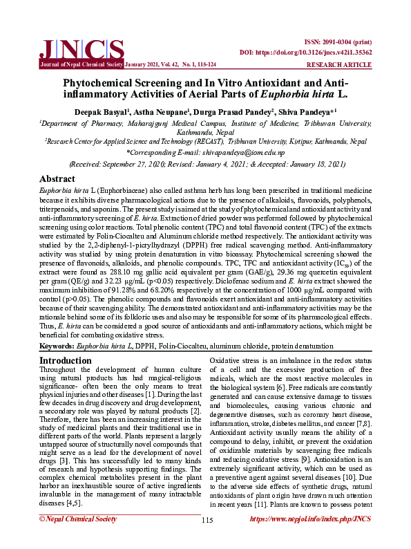 (PDF) Phytochemical Screening and In Vitro Antioxidant and Anti-inflammatory Activities of ...