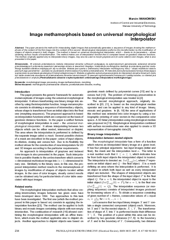 (PDF) Image methamorphosis based on universal morphological interpolator