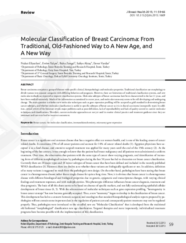 (PDF) Molecular Classification of Breast Carcinoma: From Traditional ...