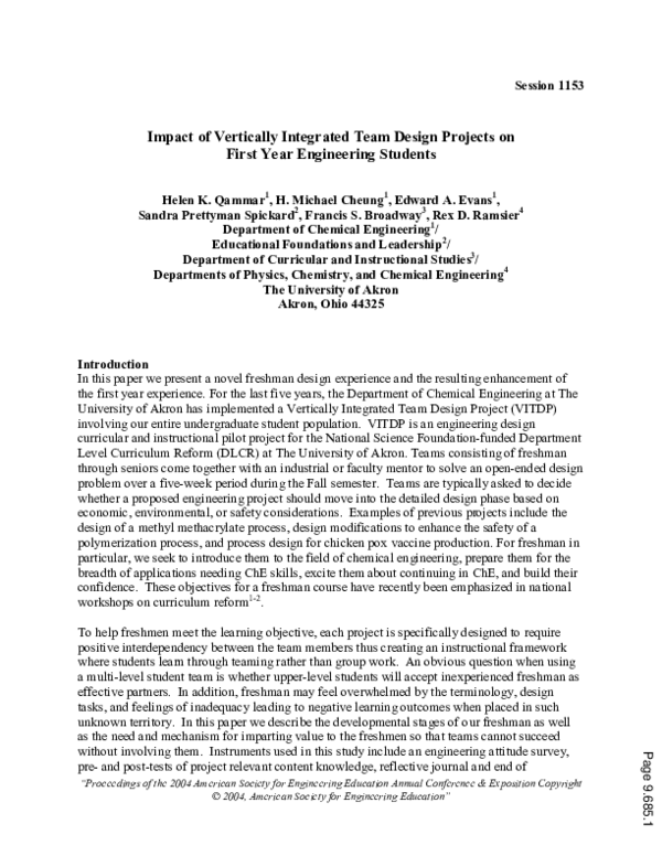 (PDF) Impact Of Vertically Integrated Design Projects On First Year ...