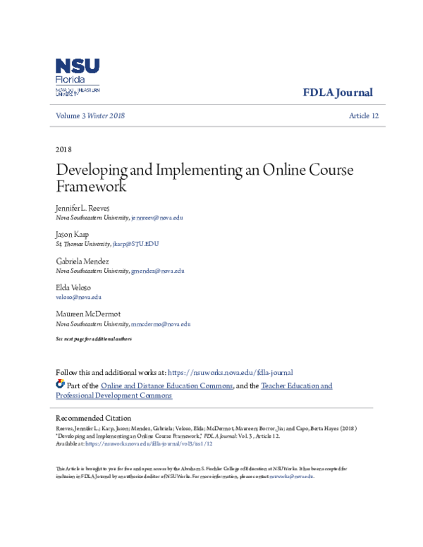 (PDF) Developing and Implementing an Online Course Framework