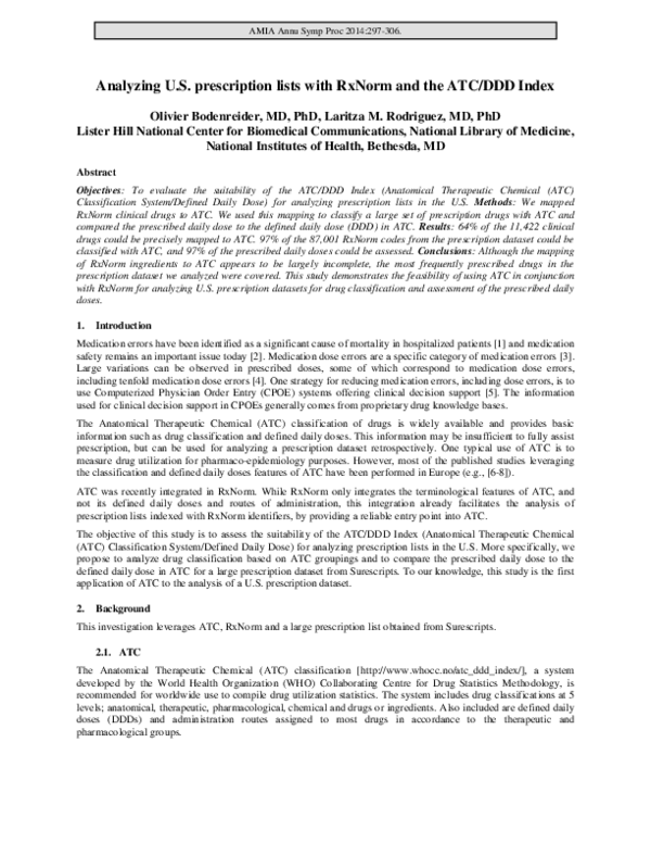 (PDF) Analyzing U.S. prescription lists with RxNorm and the ATC/DDD Index