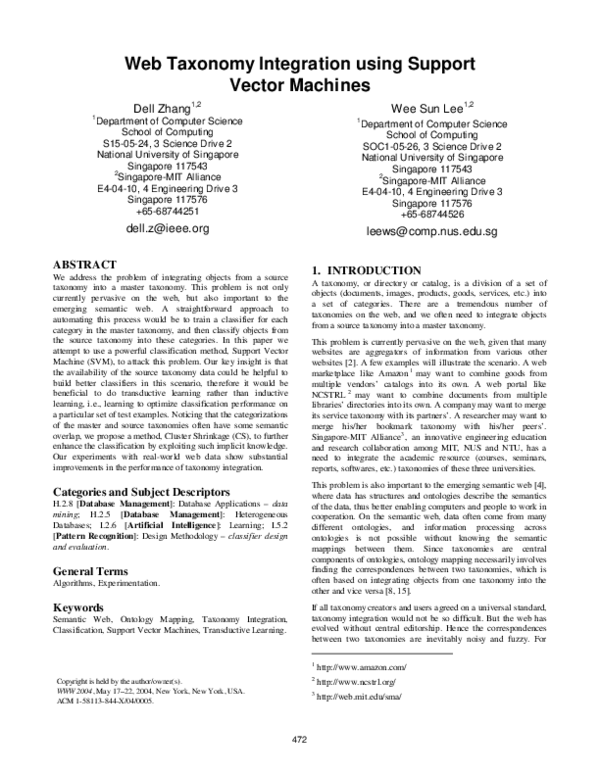 (PDF) Web taxonomy integration using support vector machines