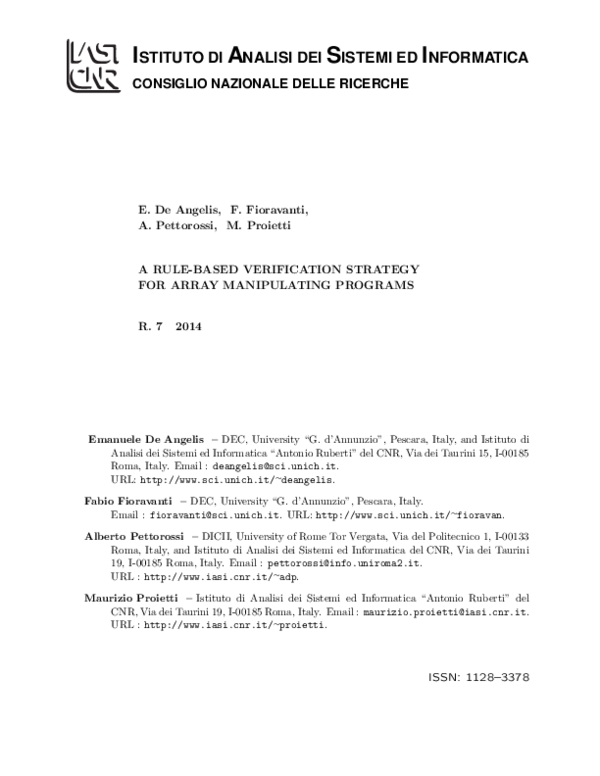 (PDF) Proietti A RULE-BASED VERIFICATION STRATEGY FOR ARRAY MANIPULATING PROGRAMS R . 7 2014