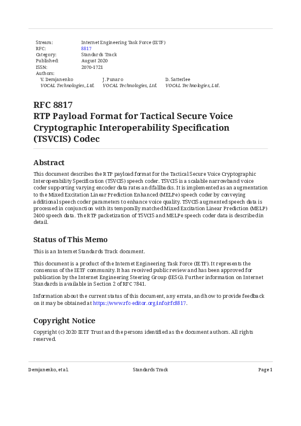 (PDF) RTP Payload Format for Tactical Secure Voice Cryptographic ...