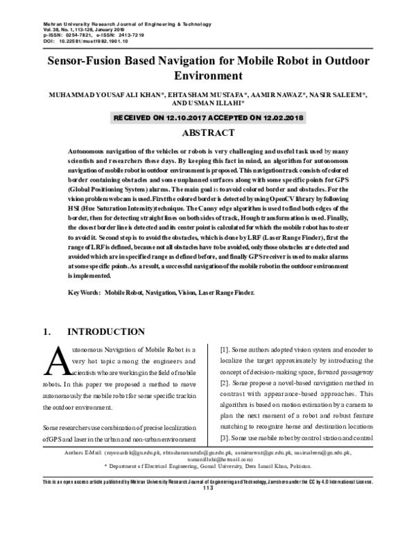 (PDF) Sensor-Fusion Based Navigation for Mobile Robot in Outdoor Environment