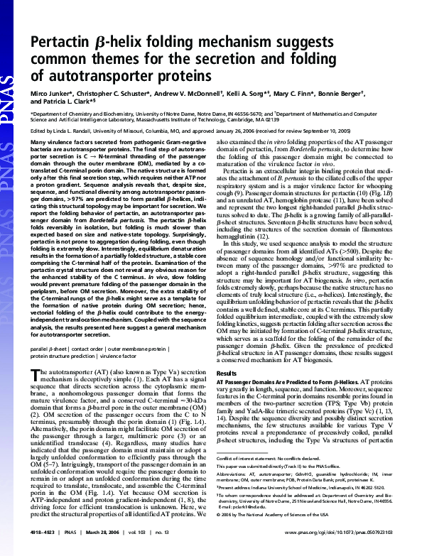 (PDF) Pertactin beta-helix folding mechanism suggests common themes for ...