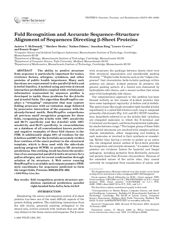 (PDF) Fold recognition and accurate sequence-structure alignment of sequences directing β-sheet ...