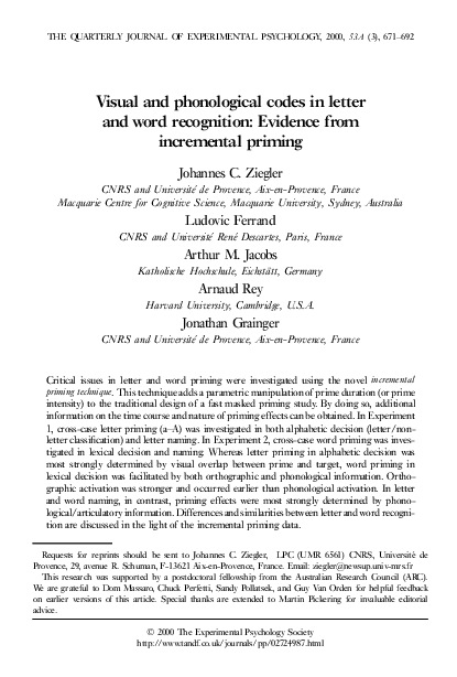 (PDF) Visual and phonological codes in letter and word recognition ...