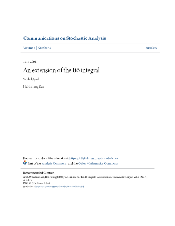 (PDF) An extension of the Itô integral
