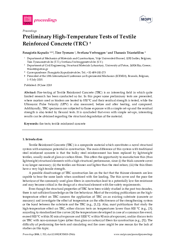 (PDF) Preliminary High-Temperature Tests of Textile Reinforced Concrete ...