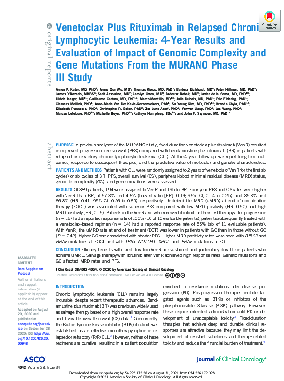 (PDF) Venetoclax Plus Rituximab in Relapsed Chronic Lymphocytic Leukemia: 4-Year Results and ...