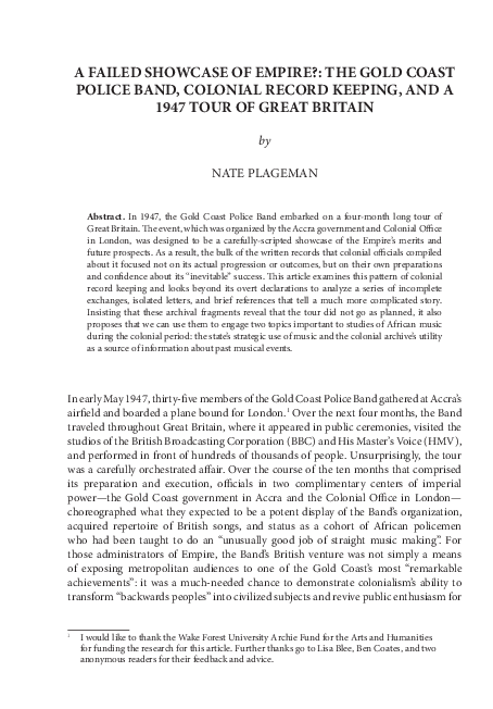(PDF) A Failed Showcase of Empire?: The Gold Coast Police Band ...