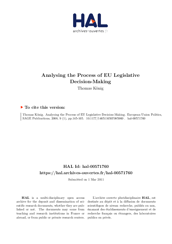 (PDF) Analysing the Process of EU Legislative Decision-Making: To Make ...