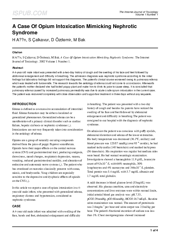 (PDF) A case of opium intoxication mimicking nephrotic syndrome
