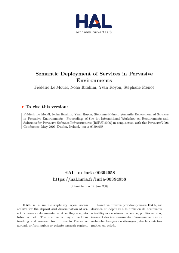 (PDF) Semantic Service Deployment in Pervasive Systems