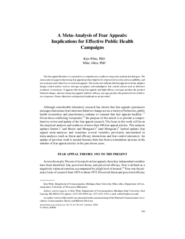 (PDF) A meta-analysis of fear appeals: Implications for effective ...