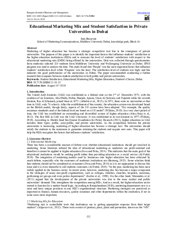 (PDF) Educational Marketing Mix and Student Satisfaction in Private ...