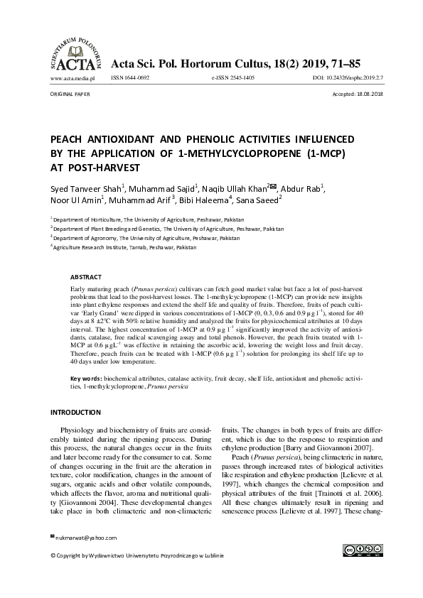 (PDF) Peach Antioxidant and Phenolic Activities Influenced by the Application of 1 ...