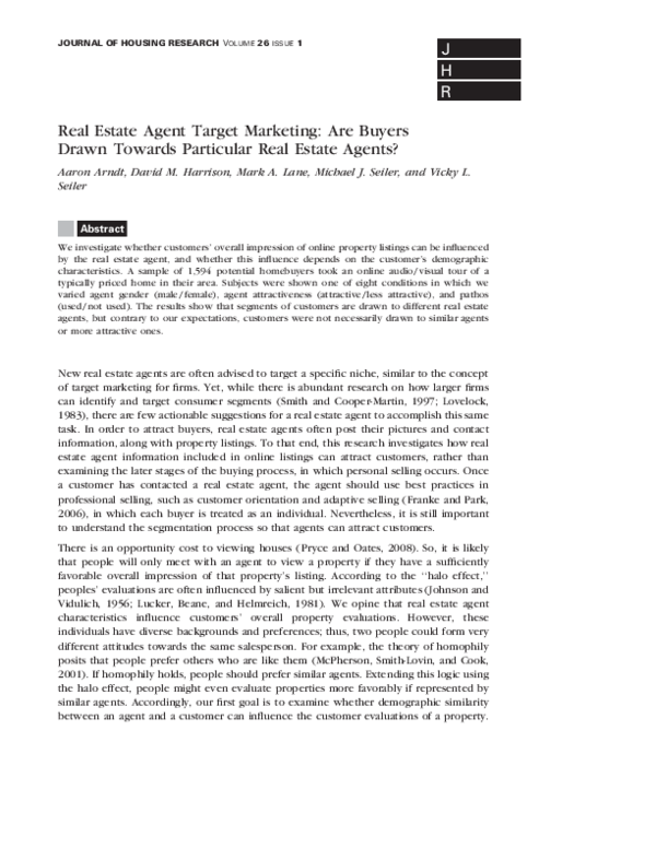 (PDF) Real Estate Agent Target Marketing: Are Buyers Drawn Towards ...