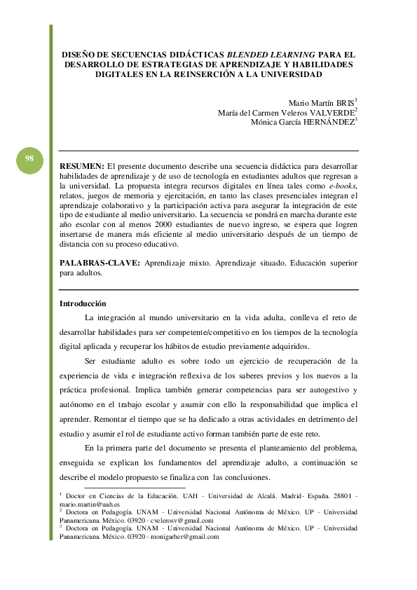 Pdf Diseño De Secuencias Didácticas Blended Learning Para El