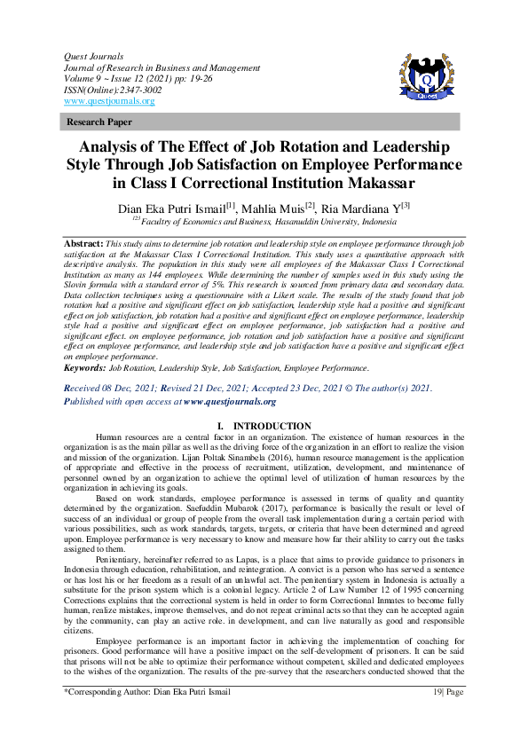 (PDF) Analysis of The Effect of Job Rotation and Leadership Style ...