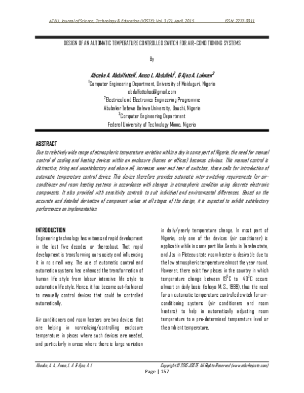 (PDF) Design of an Automatic Temperature Controlled Switch for Air ...
