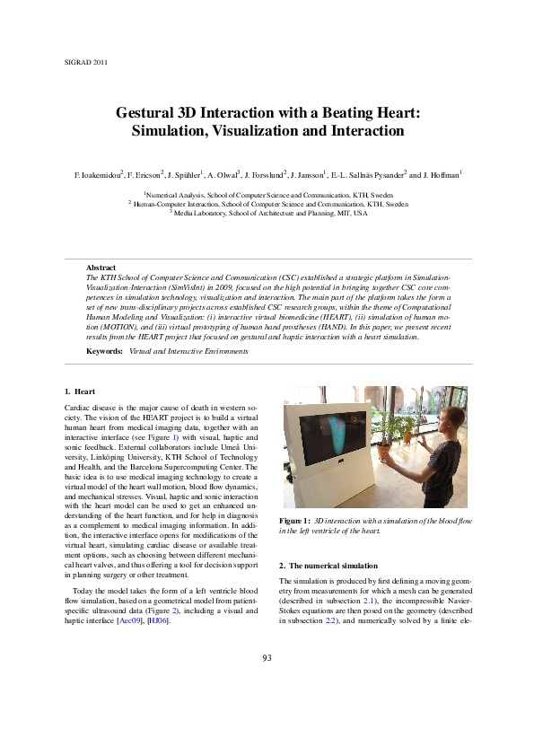 (PDF) Gestural 3D Interaction with a Beating Heart: Simulation; Visualization and Interaction