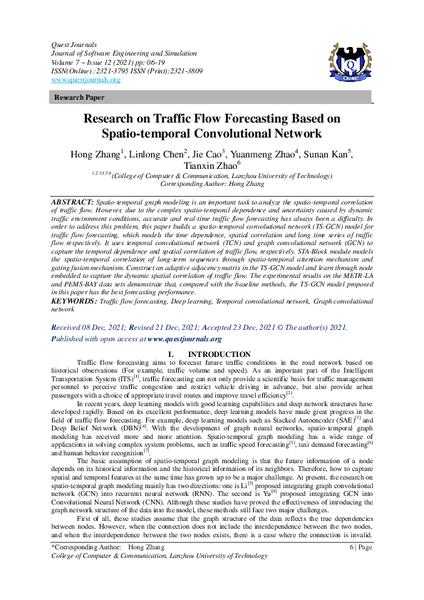 Pdf Research On Traffic Flow Forecasting Based On Spatio Temporal Convolutional Network