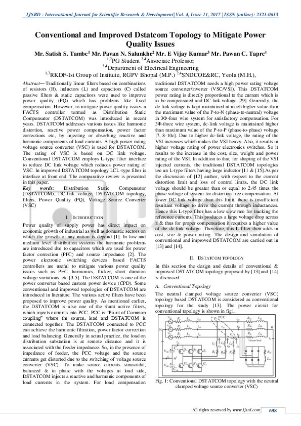 Pdf Conventional And Improved Dstatcom Topology To Mitigate Power