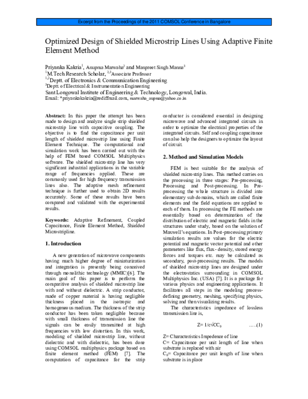 (PDF) Optimized Design of Shielded Microstrip Lines Using Adaptive Finite Element Method