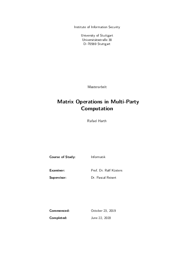 (PDF) Matrix operations in multi-party computation