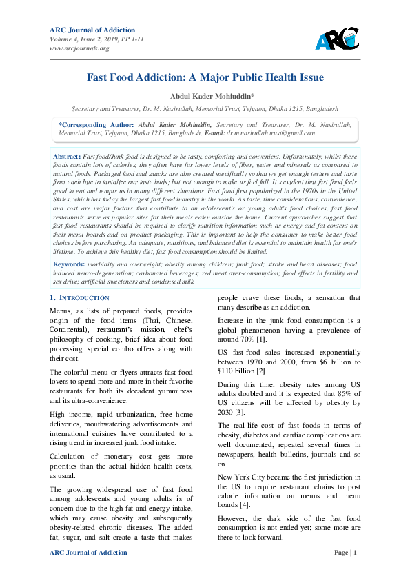(PDF) Fast Food Addiction: A Major Public Health Issue