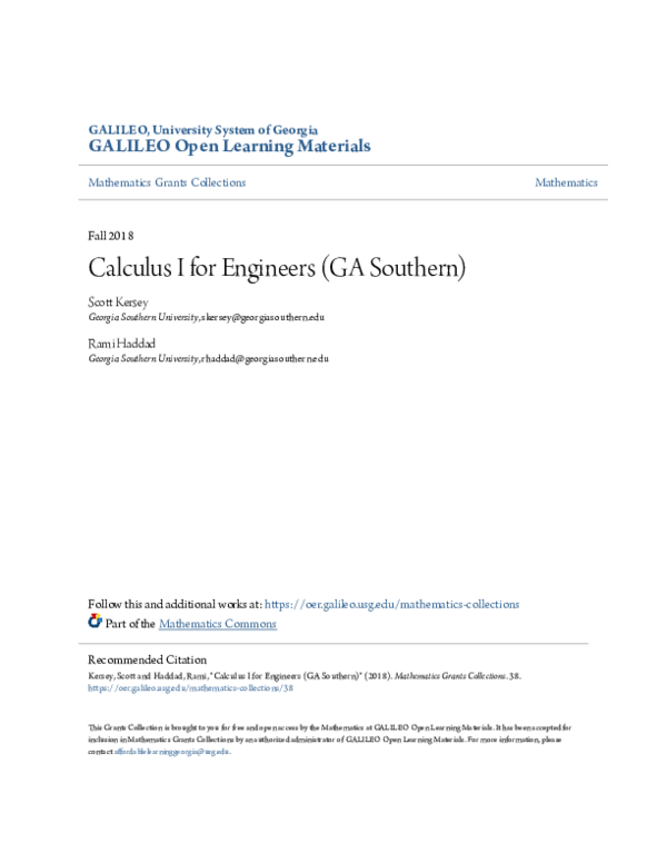 (PDF) Calculus I for Engineers (GA Southern)