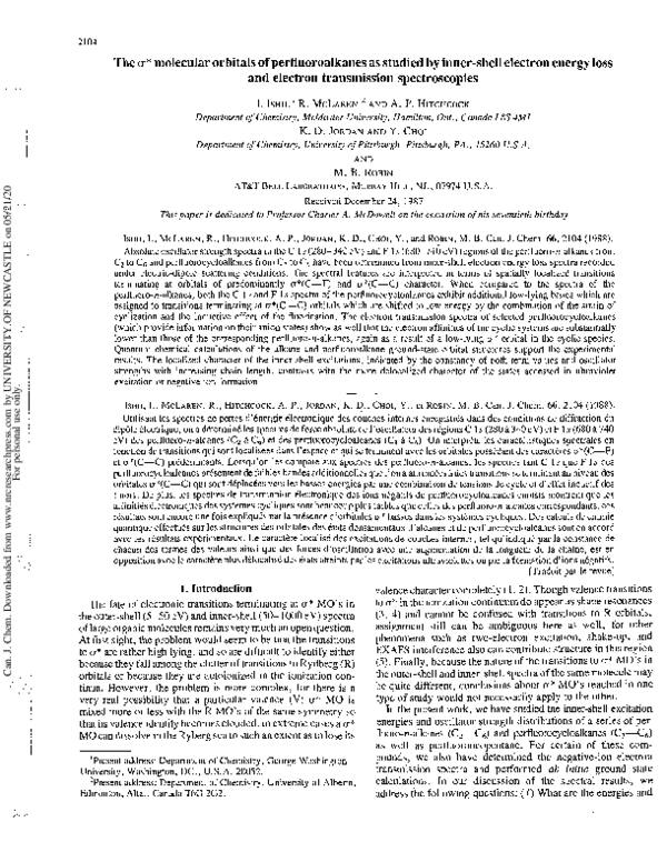 (PDF) The σ* molecular orbitals of perfluoroalkanes as studied by inner ...