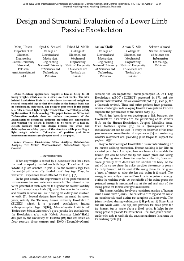 (PDF) Design and structural evaluation of a lower limb passive exoskeleton