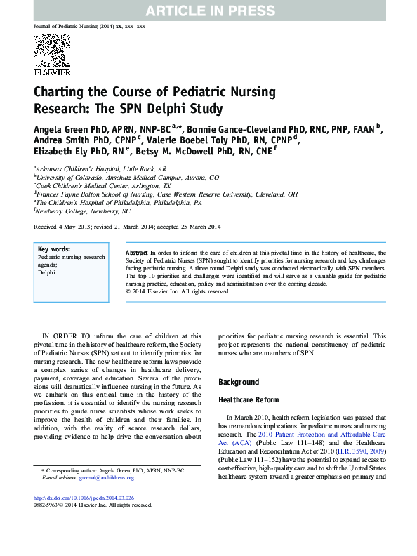 (PDF) Charting the Course of Pediatric Nursing Research: The SPN Delphi ...