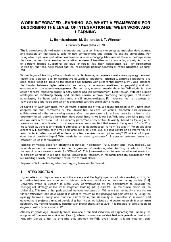 (PDF) Work-Integrated-Learning: So, What? A Framework for Describing ...