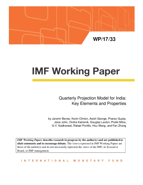 (PDF) Quarterly Projection Model for India: Key Elements and Properties