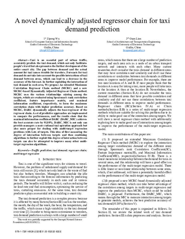 (PDF) A novel dynamically adjusted regressor chain for taxi demand prediction