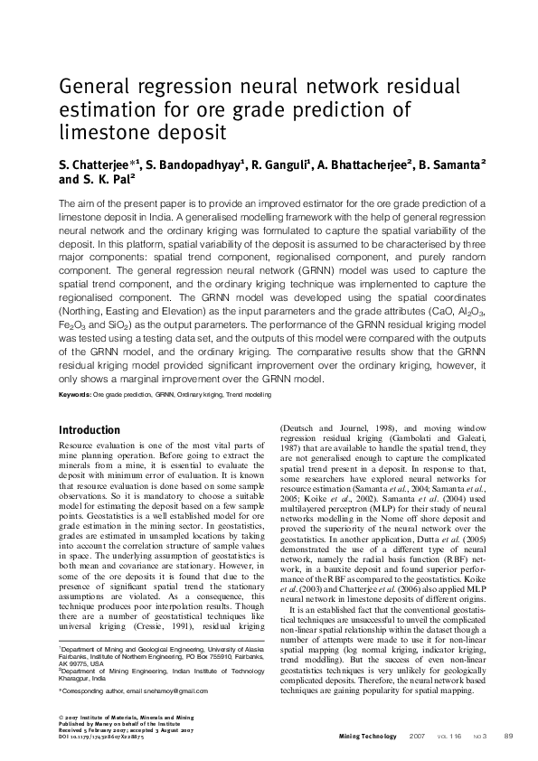 (PDF) General regression neural network residual estimation for ore grade prediction of ...