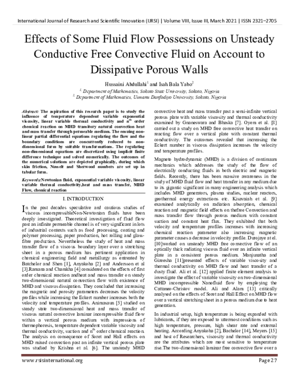 (PDF) Effects of Some Fluid Flow Possessions on Unsteady Conductive ...