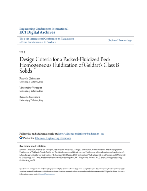 (PDF) Design Criteria for a Packed-Fluidized Bed: Homogeneous ...
