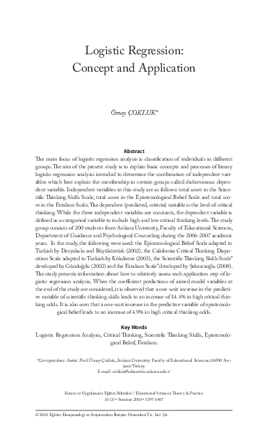 (PDF) Logistic Regression: Concept and Application