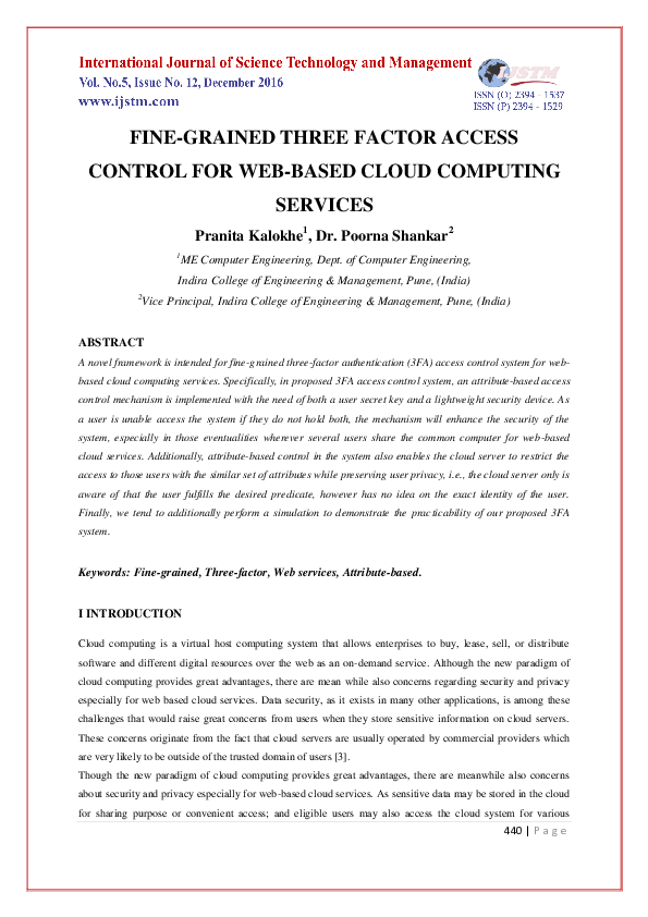 (PDF) Fine-Grained Three Factor Access Control for Web-Based Cloud Computing Services