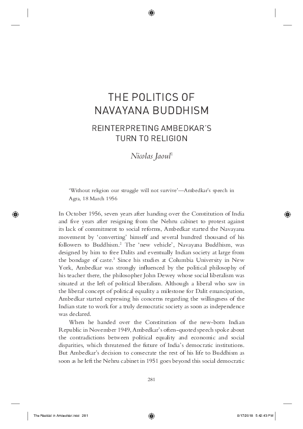 (PDF) THE POLITICS OF NAVAYANA BUDDHISM REINTERPRETING AMBEDKAR'S TURN ...