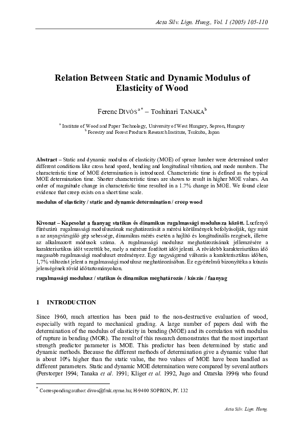 (PDF) Relation Between Static and Dynamic Modulus of Elasticity of Wood