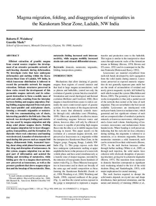(PDF) Magma migration, folding, and disaggregation of migmatites in the ...