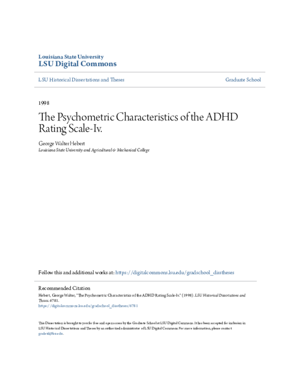 (PDF) The Psychometric Characteristics of the ADHD Rating Scale-Iv