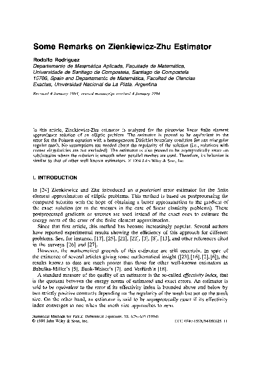 (PDF) Some remarks on Zienkiewicz-Zhu estimator